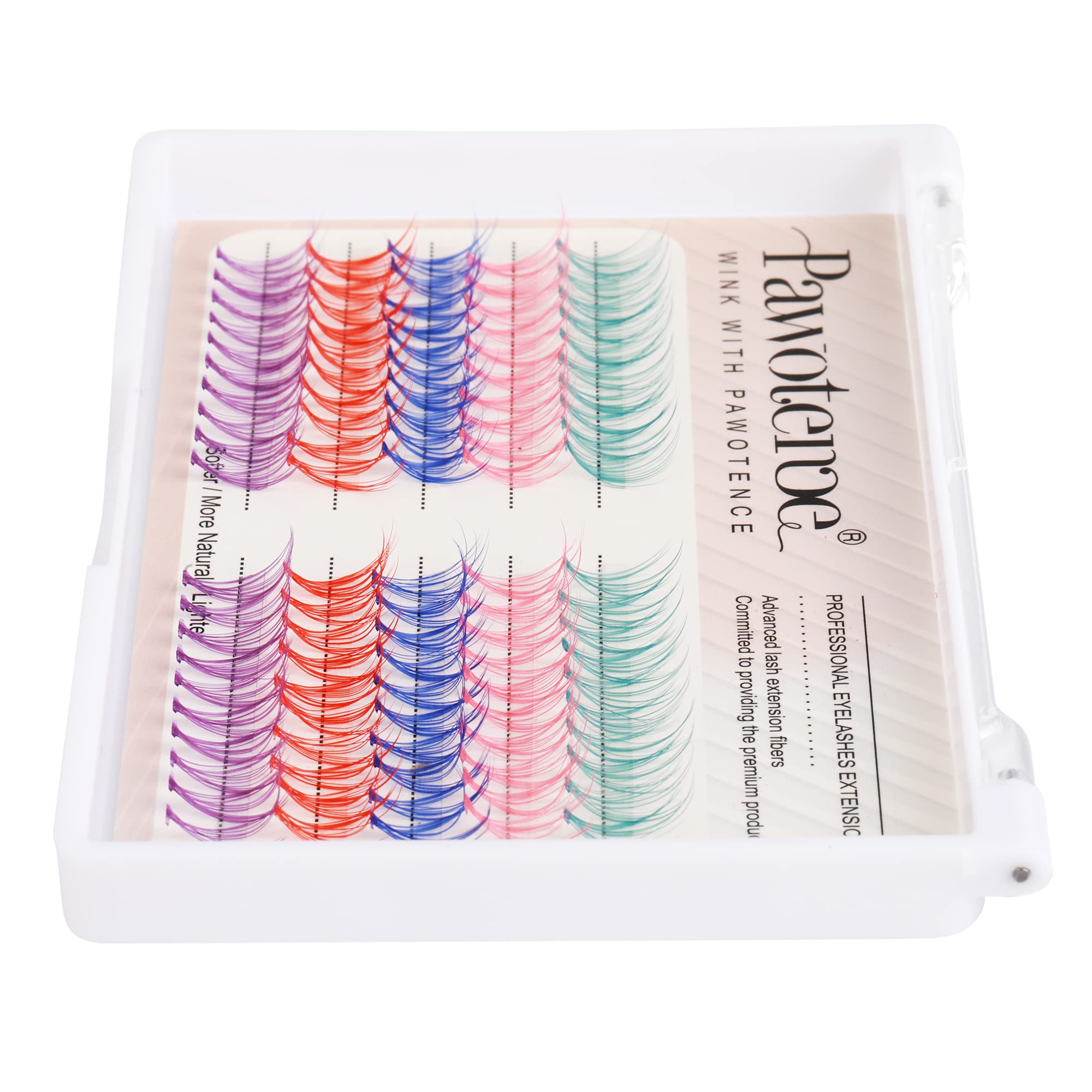 Colored Cluster Individual Lashes DIY Eyelash Extension 5 Colors Lash Clusters Eyelash 14mm Curl Lash Extension 100pcs Clusters False Lashes Set Pack by Pawotence (Color-Mix-14mm)