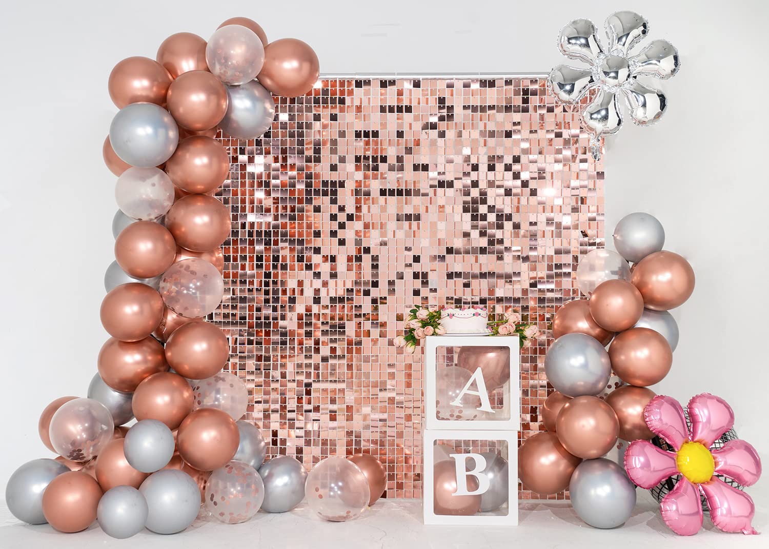 Kate Square Rose Gold Sequin Panels for Shimmer Wall Backdrop Decoration Birthday Wall (Pack of 12)