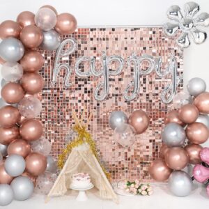 Kate Square Rose Gold Sequin Panels for Shimmer Wall Backdrop Decoration Birthday Wall (Pack of 12)