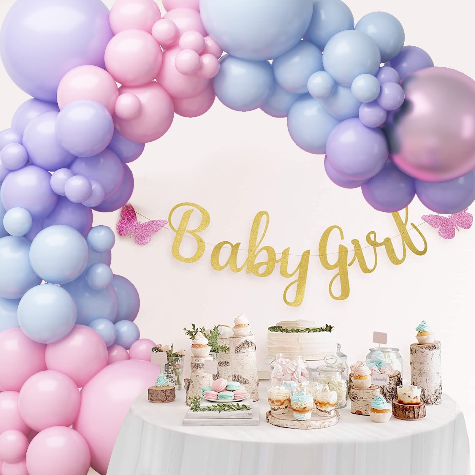 Pink Blue Balloon Garland Kit, Pink Blue Balloon Arch with Macaron Purple, Pink and Blue Party Balloons, Pink Blue Purple Balloon Garland Kit for Birthday Wedding Baby Shower Party Decorations