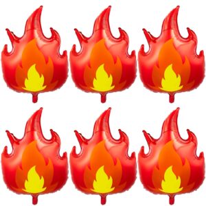 6 pcs fire truck birthday party supplies 32 inch fire balloons large flame balloons aluminum foil fire decorations curve foil firefighter party favors fireman theme kids' party balloons, yellow red