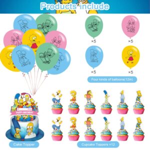 Simpsons Party Decorations,Birthday Party Supplies For Simpsons Party Supplies Includes Banner - Cake Topper - 12 Cupcake Toppers - 20 Balloons - 3 Simpsons Foil Ballon