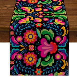 nepnuser mexican fiesta table runner cinco de mayo decorations mexico dia de los muertos rustic linen home dining room kitchen table decor 72 inches long