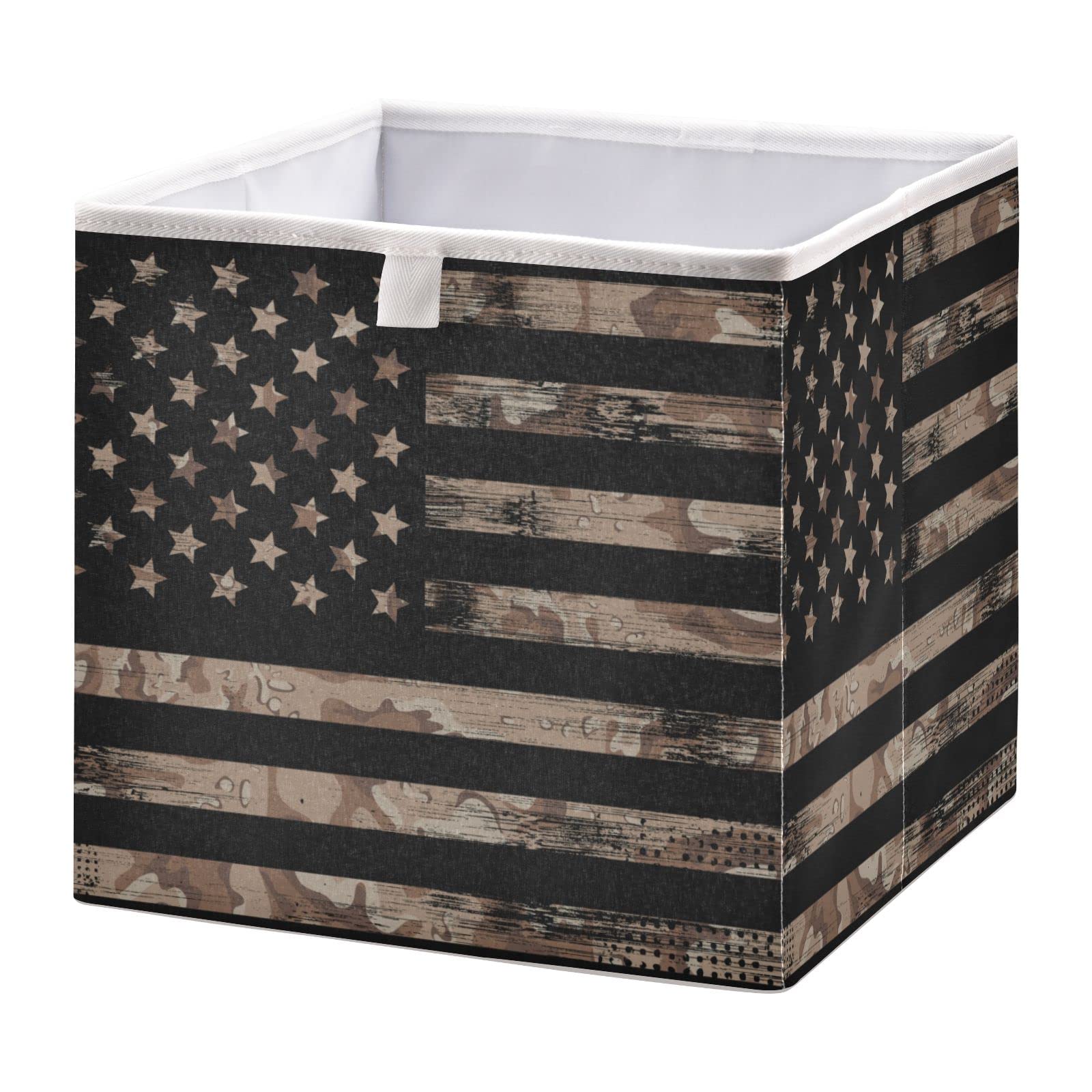 xigua American Flag Camouflage Cube Storage Bin Large Collapsible Storage Basket Toys Clothes Organizer Box for Shelf Closet Bedroom Home Office, 11 x 11 x 11 Inch