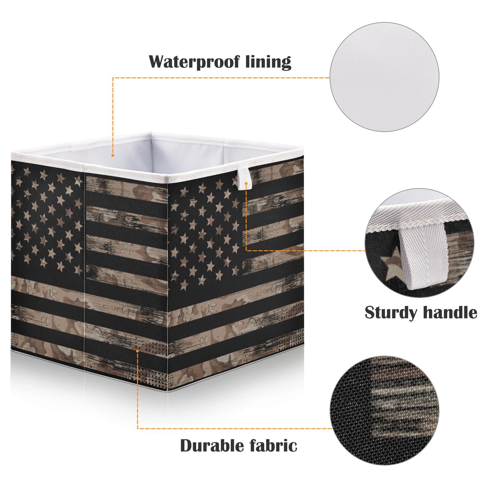 xigua American Flag Camouflage Cube Storage Bin Large Collapsible Storage Basket Toys Clothes Organizer Box for Shelf Closet Bedroom Home Office, 11 x 11 x 11 Inch