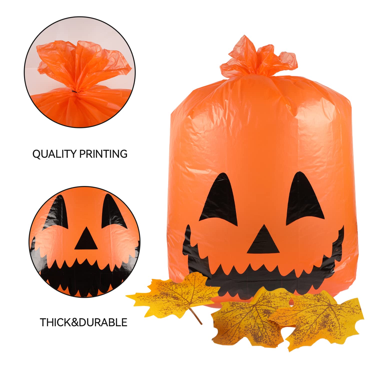 Labeol Halloween Pumpkin Leaf Bags 6Pcs Halloween Decorations Outdoor Halloween Lawn Bags with Ties Halloween Goodie Bags Trash Bag Yard Waste Bags Fall Garden Decor