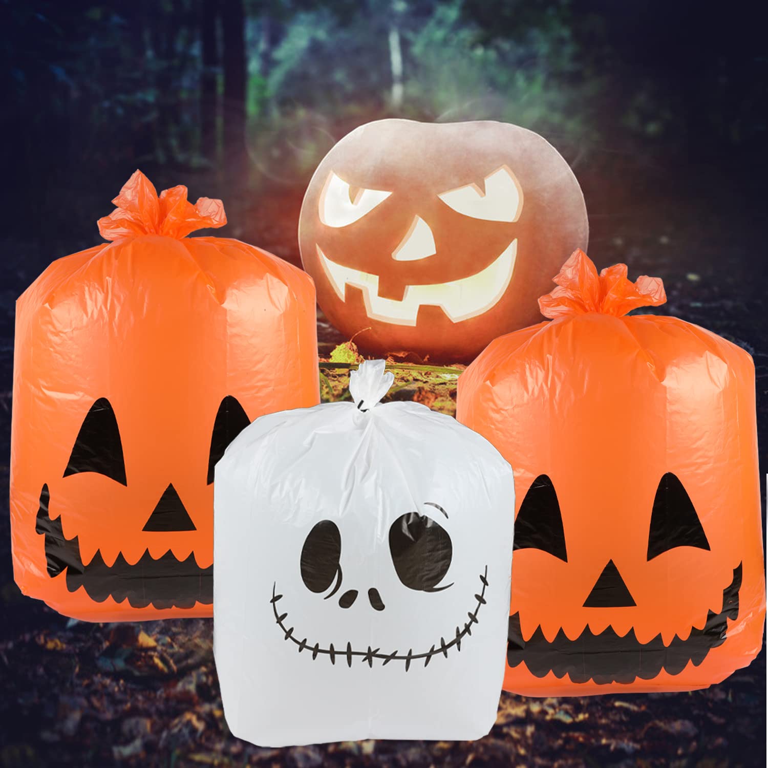 Labeol Halloween Pumpkin Leaf Bags 6Pcs Halloween Decorations Outdoor Halloween Lawn Bags with Ties Halloween Goodie Bags Trash Bag Yard Waste Bags Fall Garden Decor