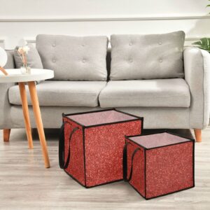 Blueangle Red Glitter Texture Cube Storage Bin with Handles, 13 x 13 x 13 in, Large Collapsible Organizer Storage Basket for Home Décor（477）