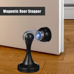 Magnetic Door Stoppers Stainless Steel Door Stops Magnetic Door Catch Holder with Screws for Wall Floor Mounted Wall Protector Hold Door Open (16, Black)