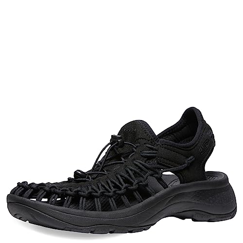 KEEN Women's Uneek Astoria Breathable Lifted Heel Two Cord Casual Water Sandals, Black/Black, 9.5