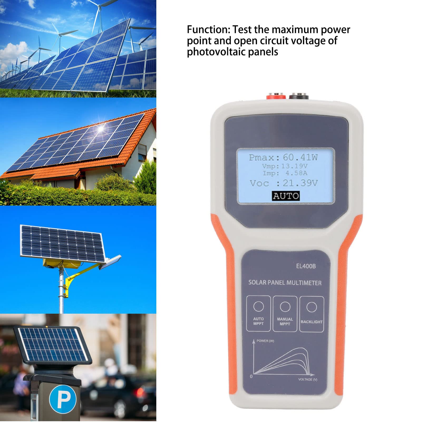 Multimeter, Upgraded LCD Solar Panel Multimeter Multifunctional LCD Solar PV Panel MPPT Tester with Backlight for Photovoltaic Panel for Measuring Voltage, Current, Resistance, Tests Live Wire