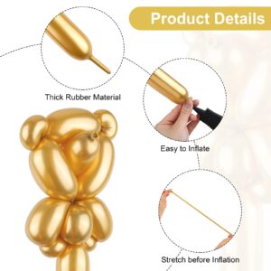 Aodaer 100 Pieces Twisting Latex Balloons 260 Long Skinny Balloons for DIY Modelling Birthday Party Decoration Wedding Anniversary, Metallic Gold