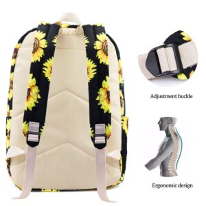 Sunflower Backpack for Teen Girls, Floral School Bags Bookbags with Lunch Box Pencil Case