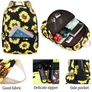 Sunflower Backpack for Teen Girls, Floral School Bags Bookbags with Lunch Box Pencil Case