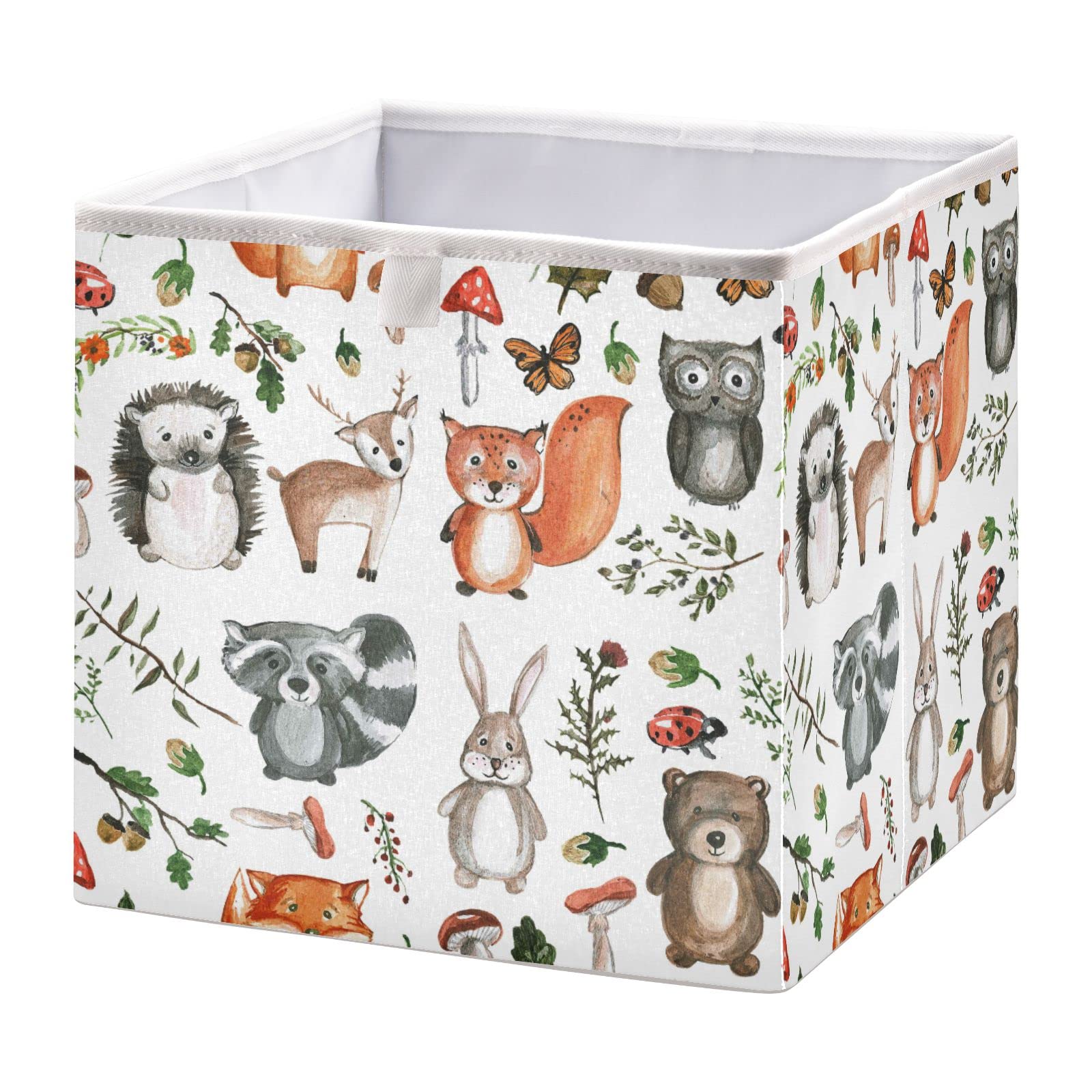 DOMIKING Cute Woodland Animals Storage Baskets for Shelves Foldable Collapsible Storage Box Bins with Waterproof Fabric Closet Organizers for Pantry Bathroom Baby Cloth Nursery,11 x 11inch