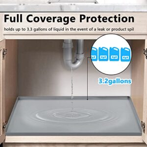 Eapele Under Sink Mat Kitchen Cabinet Tray,28"x22",Flexible Waterproof Silicone Made, Hold up to 2 Gallons Liquid (Gray)