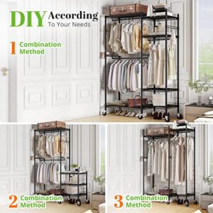 HOKEEPER Heavy Duty 6-Tier Metal Clothes Rack with Adjustable Shelves and Lockable Wheels, 860 lbs Capacity, 6 Shelves, 3 Hanging Rods, 2 Hooks, Easy Assembly