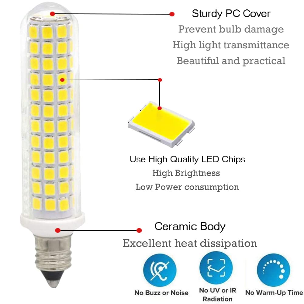 PIPIZHU E11 LED Light Bulb, E11 Mini Candelabra Base 100W Halogen Bulb Replacement, Non-dimmble 9W 1100lm AC110V-120V E11 Light Bulb for Indoor Lighting White 6000k (2 Pack)