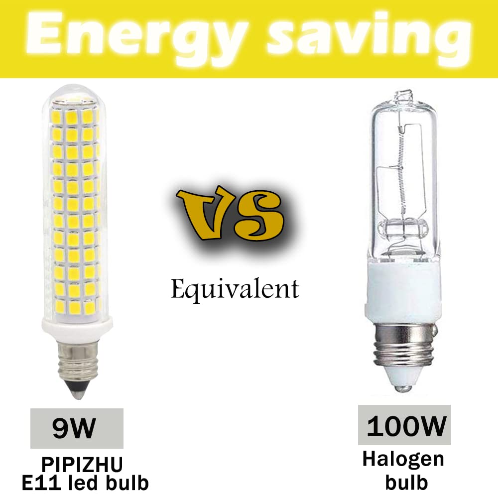 PIPIZHU E11 LED Light Bulb, E11 Mini Candelabra Base 100W Halogen Bulb Replacement, Non-dimmble 9W 1100lm AC110V-120V E11 Light Bulb for Indoor Lighting White 6000k (2 Pack)