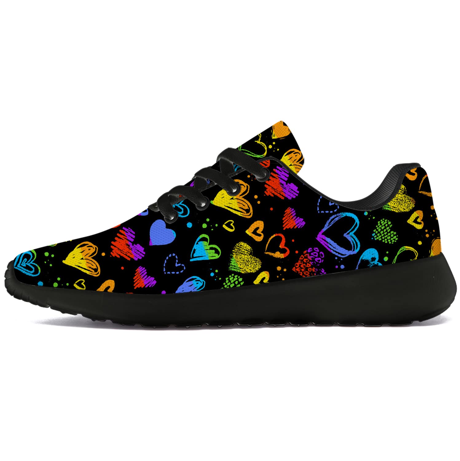 horethy Mens Womens Gay Pride Shoes Running Shoes Walking Tennis Sneakers Rainbow Heart LGBTQ Lesbian Shoes Gifts for Men Women,Size 9.5 Men/11 Women Black