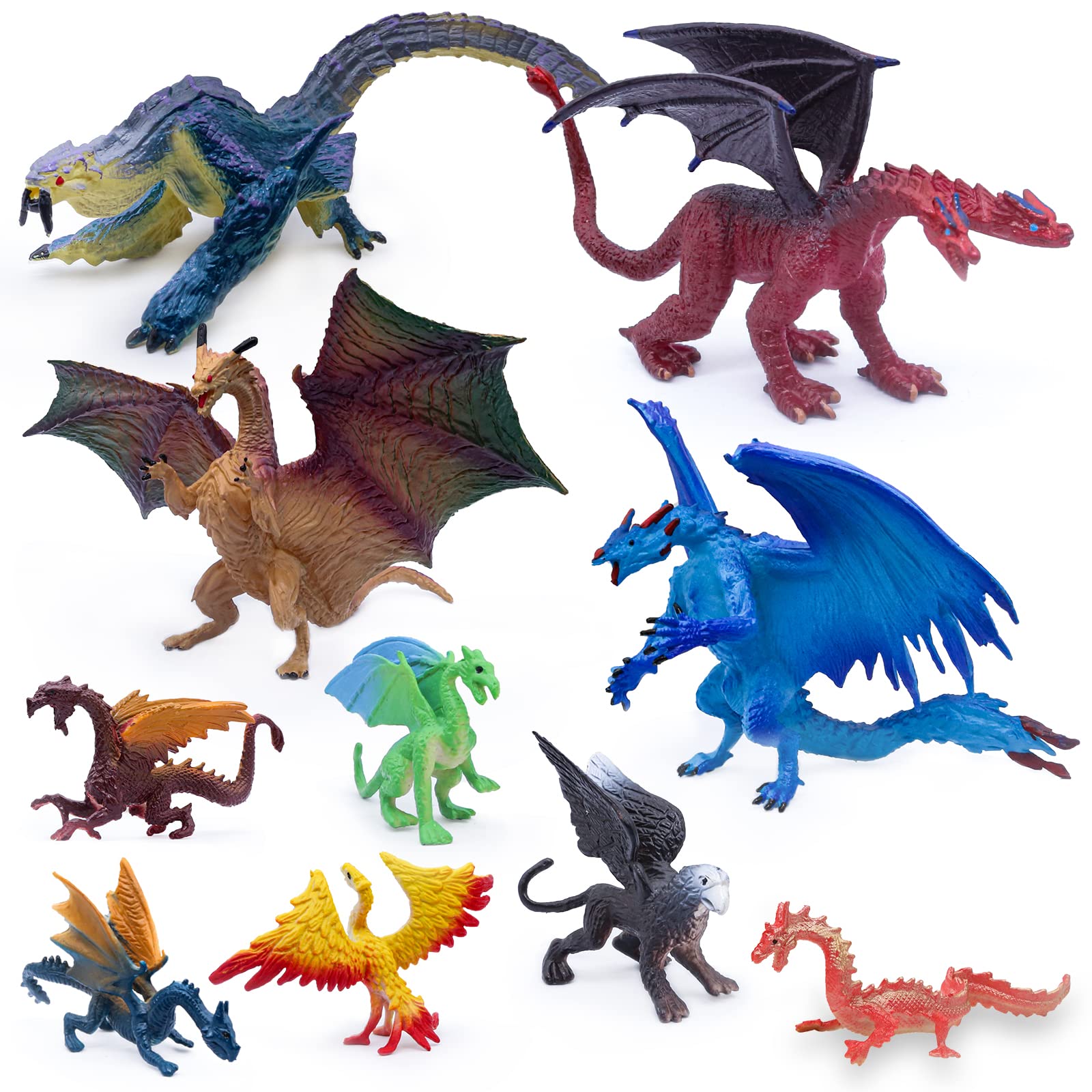 SIENON 5" & 3" Dragon Toy Figures - 10 Pack Assorted Mythical Figurines for Cake Toppers & Party Favors