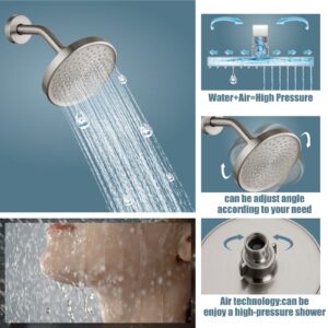 Aolemi Brushed Nickel Tub Shower Faucet Set With Valve Wall Mount Shower Trim Kit 6 Inch Bathtub Fixtures With Pressure Balance Rough-in Valve Single-Spray Shower Head System and 5.3 Inch Tub Spout