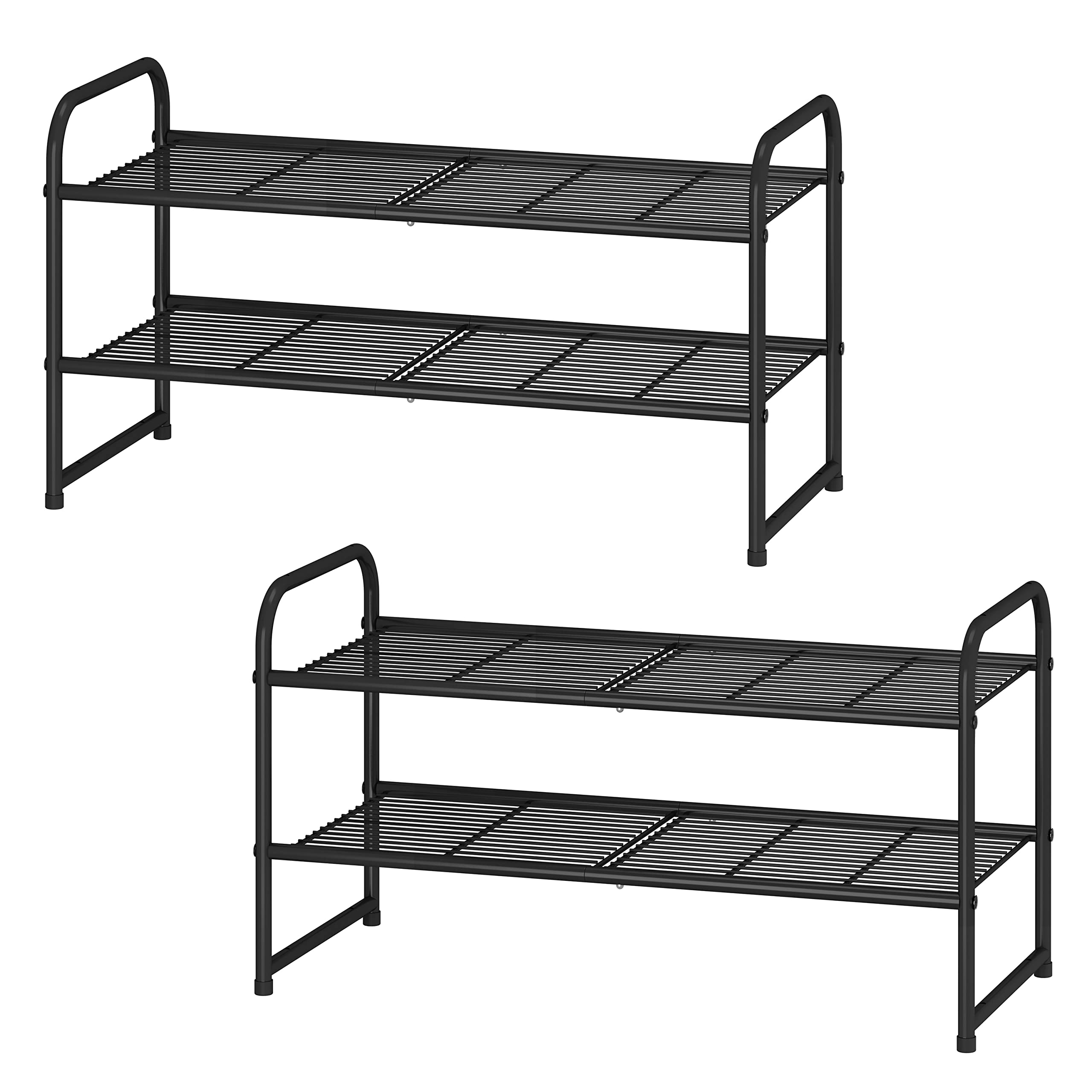 Simple Trending 2-Pack 2-Tier Stackable Shoe Rack, Metal Shoe Shelf Storage Organizer, Black