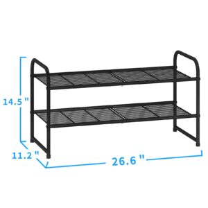 Simple Trending 2-Pack 2-Tier Stackable Shoe Rack, Metal Shoe Shelf Storage Organizer, Black