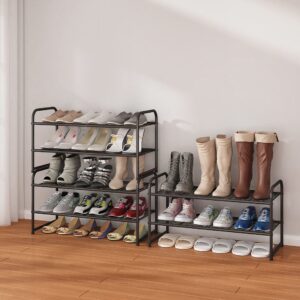 Simple Trending 2-Pack 2-Tier Stackable Shoe Rack, Metal Shoe Shelf Storage Organizer, Black