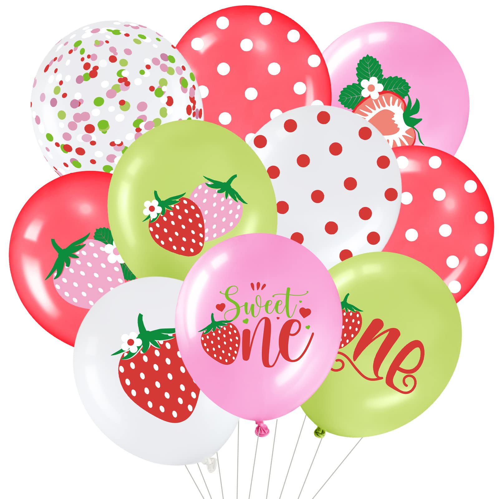 36 Pcs Strawberry Theme Balloons Strawberry Sweet One Party Balloons Bouquet Strawberry Party Decorations for Girls First Birthday Party Summer Fruit Party Baby Shower Supplies, 12 Inch