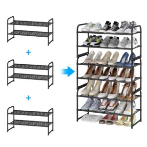 Simple Trending 2-Pack 2-Tier Stackable Shoe Rack, Metal Shoe Shelf Storage Organizer, Black