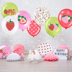 36 Pcs Strawberry Theme Balloons Strawberry Sweet One Party Balloons Bouquet Strawberry Party Decorations for Girls First Birthday Party Summer Fruit Party Baby Shower Supplies, 12 Inch