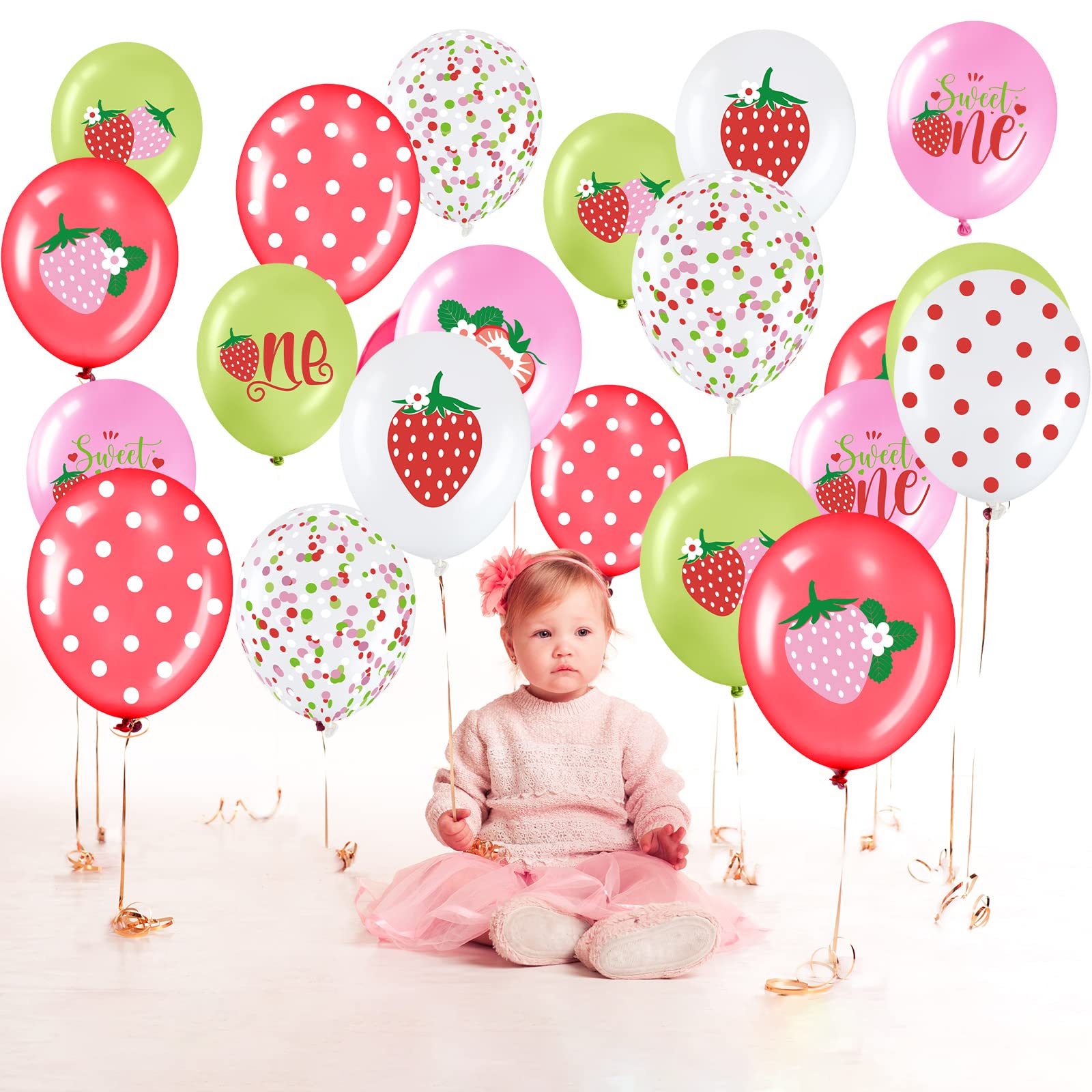 36 Pcs Strawberry Theme Balloons Strawberry Sweet One Party Balloons Bouquet Strawberry Party Decorations for Girls First Birthday Party Summer Fruit Party Baby Shower Supplies, 12 Inch