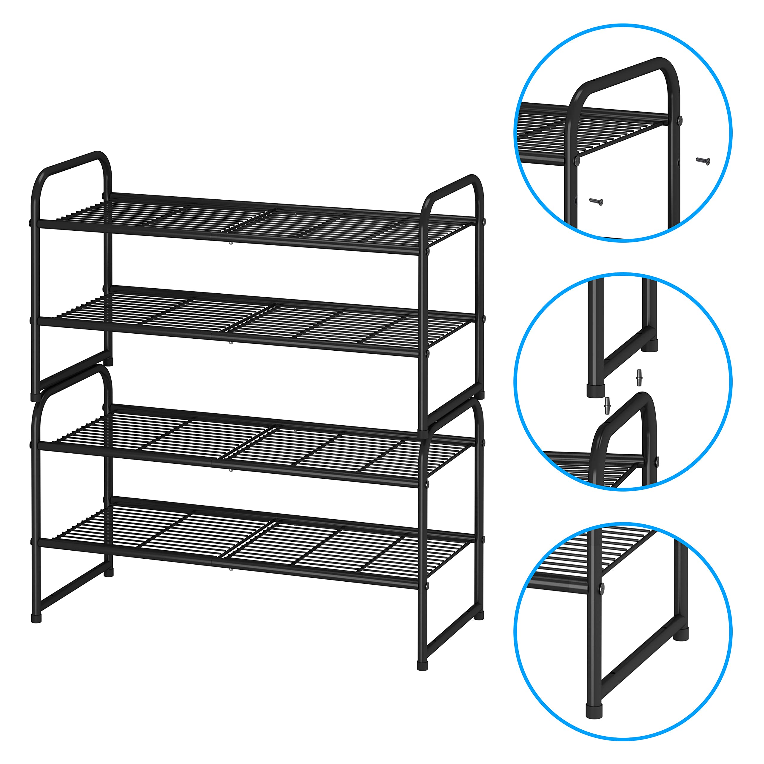 Simple Trending 2-Pack 2-Tier Stackable Shoe Rack, Metal Shoe Shelf Storage Organizer, Black