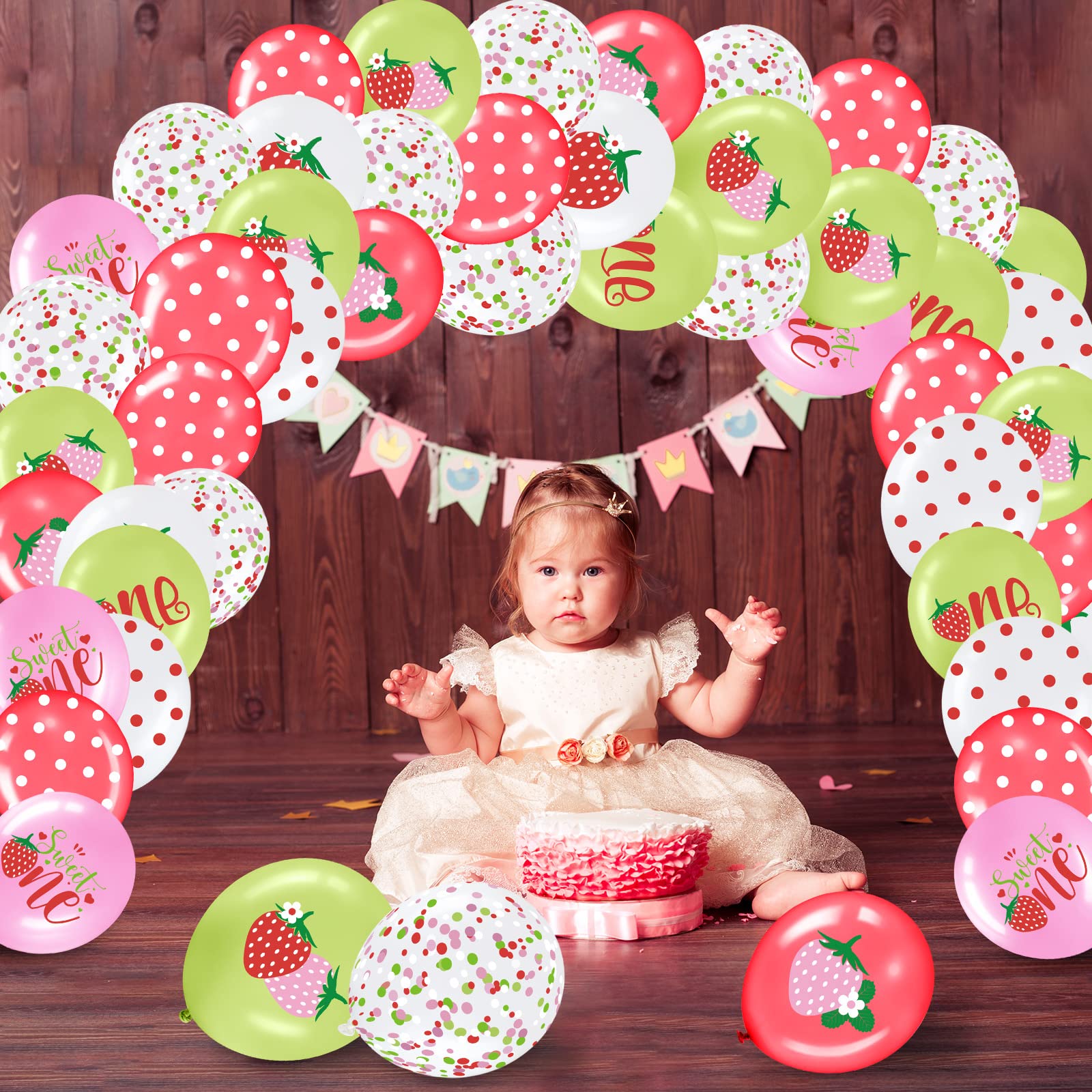 36 Pcs Strawberry Theme Balloons Strawberry Sweet One Party Balloons Bouquet Strawberry Party Decorations for Girls First Birthday Party Summer Fruit Party Baby Shower Supplies, 12 Inch