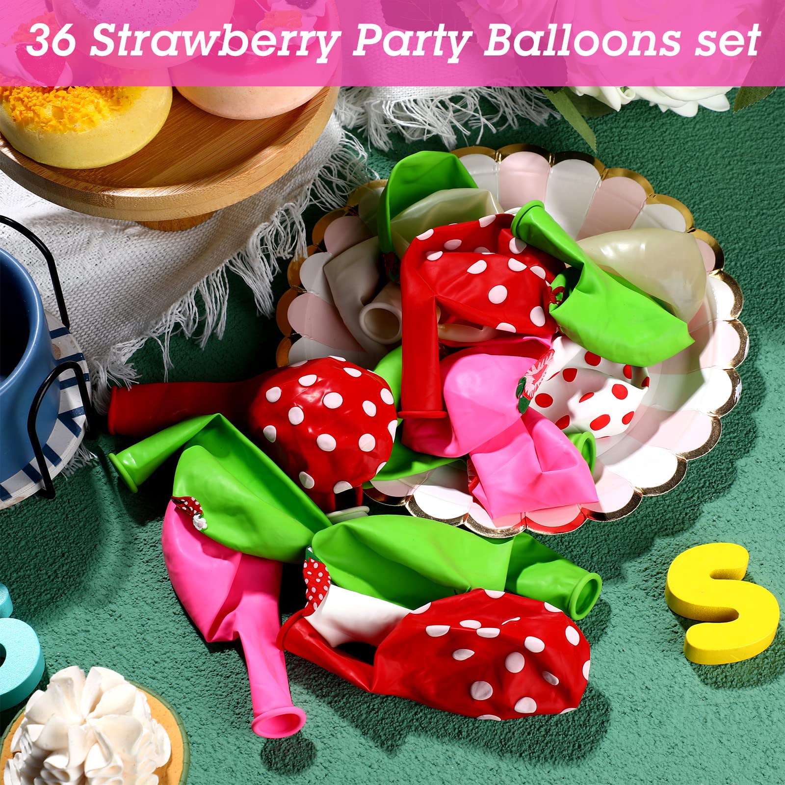 36 Pcs Strawberry Theme Balloons Strawberry Sweet One Party Balloons Bouquet Strawberry Party Decorations for Girls First Birthday Party Summer Fruit Party Baby Shower Supplies, 12 Inch