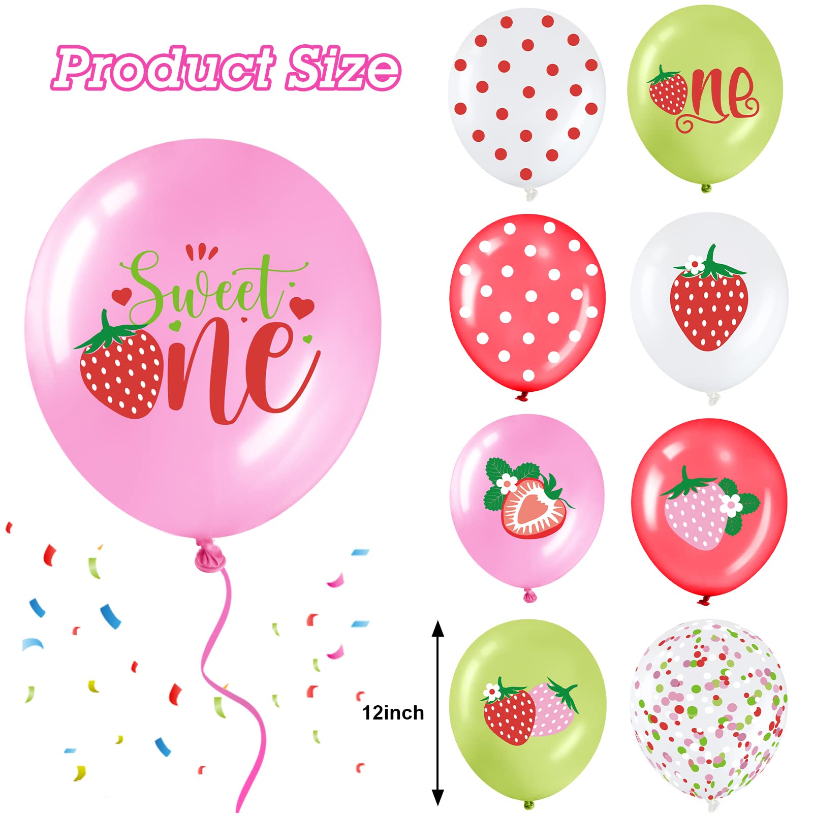 36 Pcs Strawberry Theme Balloons Strawberry Sweet One Party Balloons Bouquet Strawberry Party Decorations for Girls First Birthday Party Summer Fruit Party Baby Shower Supplies, 12 Inch