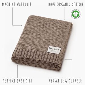 Bleu La La Organic Cotton Baby Swaddle Blanket - 100% Luxury Organic Cotton Knit Receiving Blanket - Soft Warm Unisex Shower Crib Blankets for Newborns Infants Boys & Girls (0-2Yrs - Milk Chocolate)