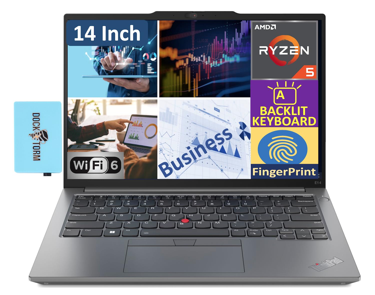 LENOVO ThinkPad E14 Business Laptop 14.0" FHD IPS Display (AMD Ryzen 5 7530U 6-Core, 16GB RAM, 512GB PCIe SSD, AMD Radeon, Backlit Keyboard, FP Reader, WiFi 6, Webcam Win 11 Pro) with Hub