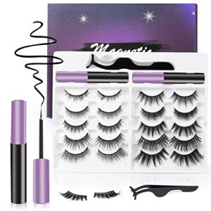 magnetic eyelashes kit, reusable magnetic lashes with eyeliner, natural look & soft magnetic false eyelash kit with 2 tubes of magnetic eyeliner and tweezers[10 pairs]