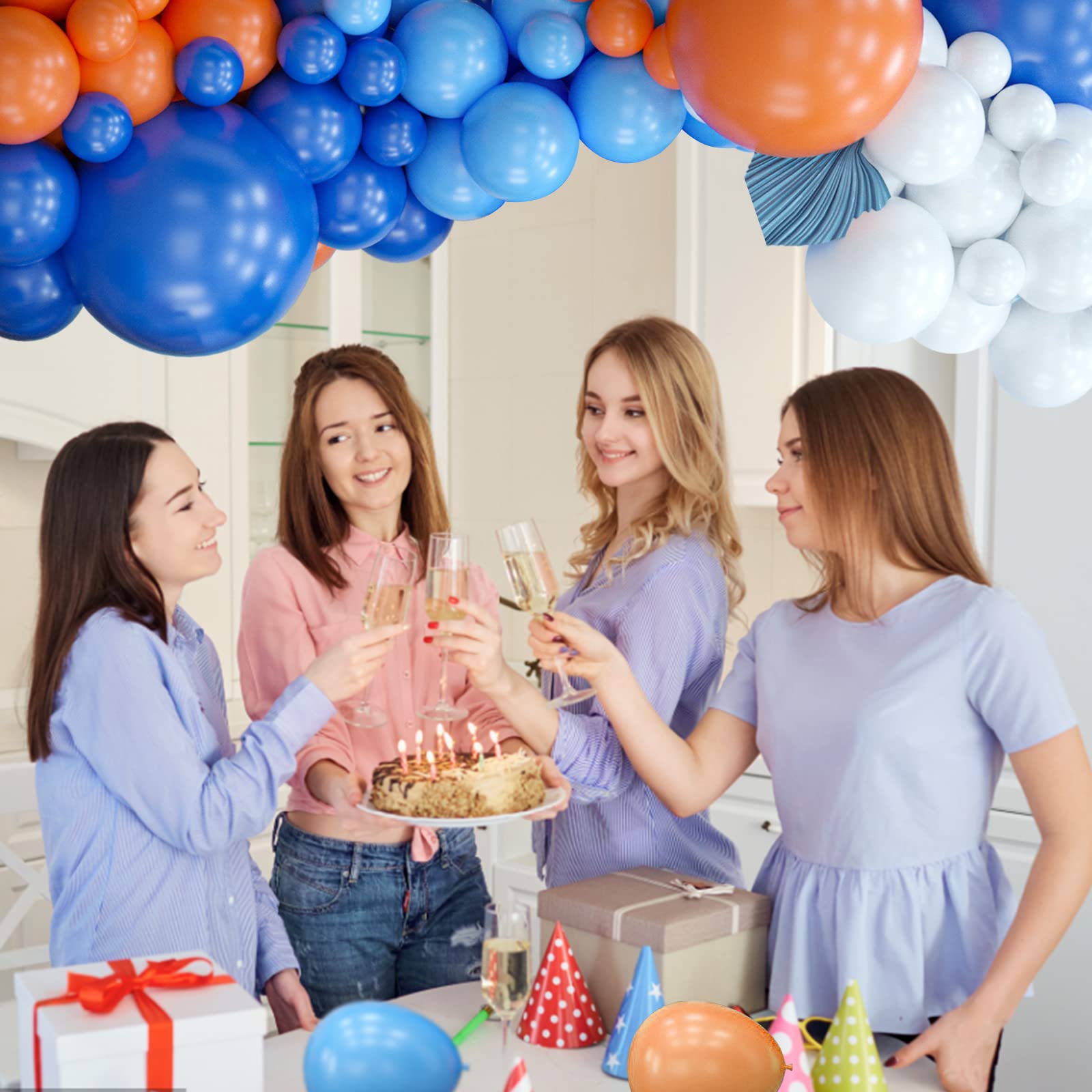 Blue Balloons Garland Kit, Blue and Orange Balloon Arch Kit with White Balloons, Latex Balloons Party Balloons for Birthday Decorations Wedding Baby Shower Engagement Graduation Decorations Party