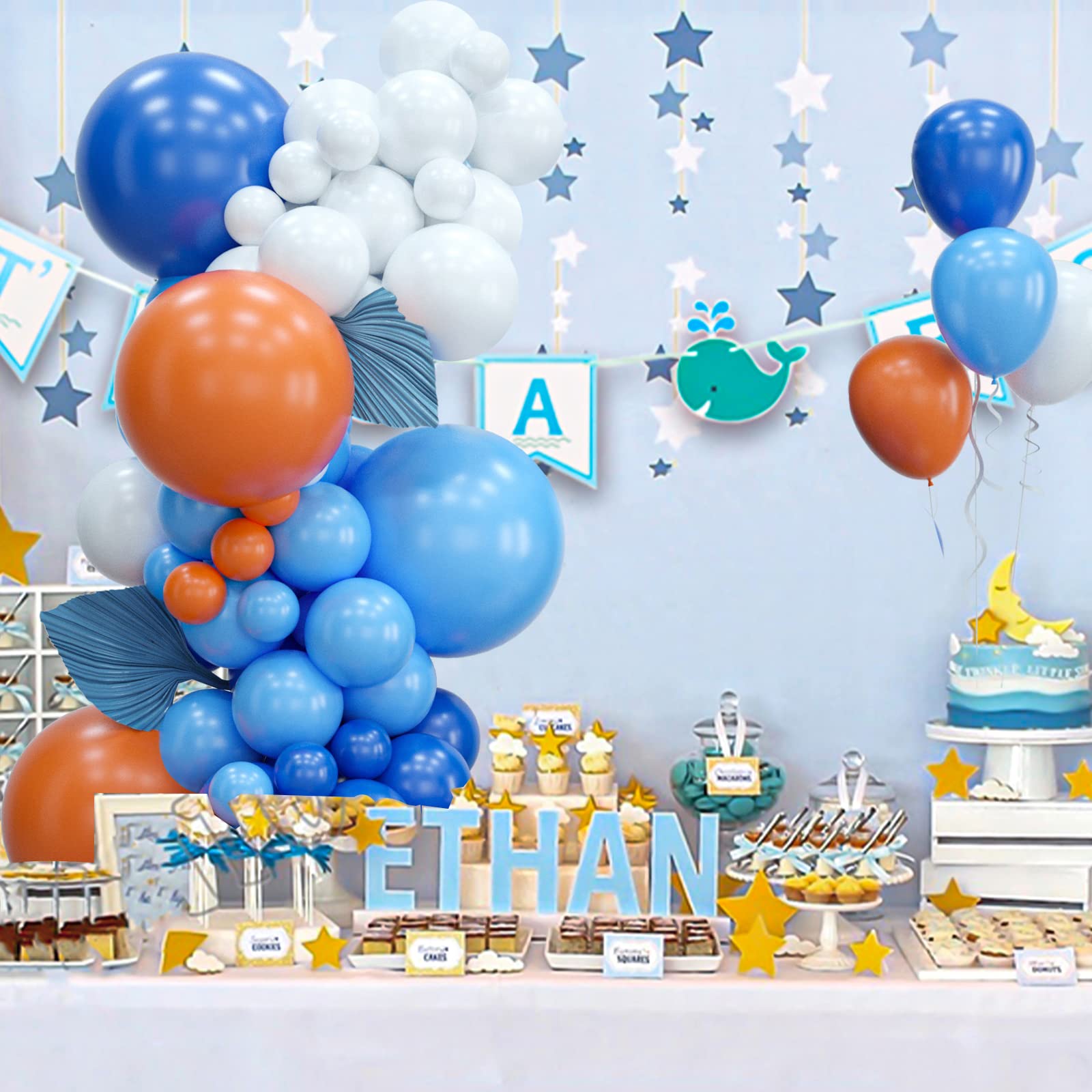 Blue Balloons Garland Kit, Blue and Orange Balloon Arch Kit with White Balloons, Latex Balloons Party Balloons for Birthday Decorations Wedding Baby Shower Engagement Graduation Decorations Party