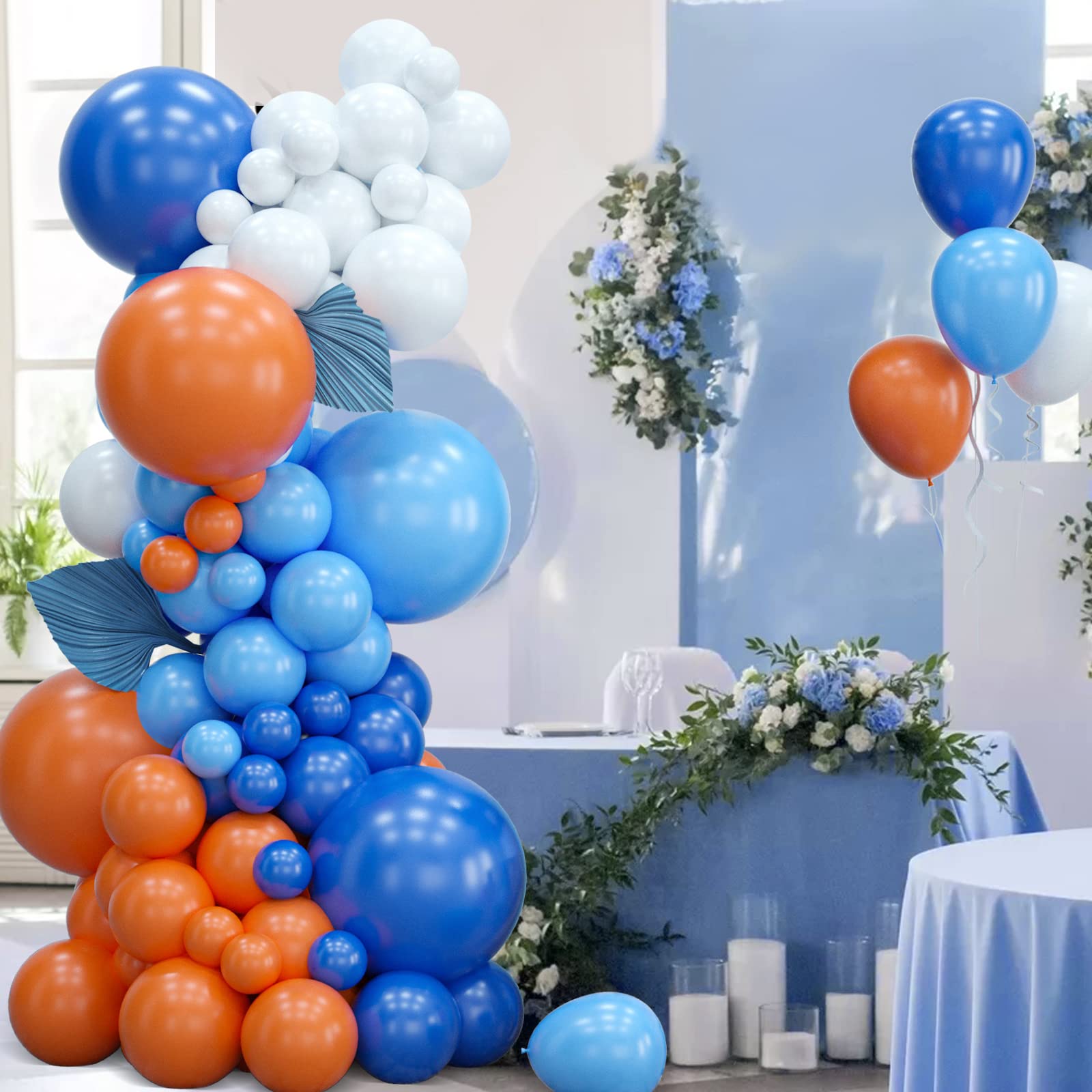 Blue Balloons Garland Kit, Blue and Orange Balloon Arch Kit with White Balloons, Latex Balloons Party Balloons for Birthday Decorations Wedding Baby Shower Engagement Graduation Decorations Party