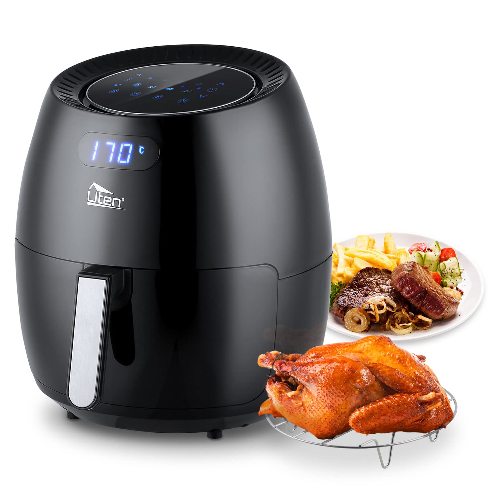 Uten Air Fryer 6.9 QT Fit for 6-8 People, Oven Cooking with Temperature Control, Extra Hot Air Fry, 8-in-1, Broil, Roast, Dehydrate, Bake, 6.5L Nonstick Basket, LED Digital Touchscreen, Air Fryer xl