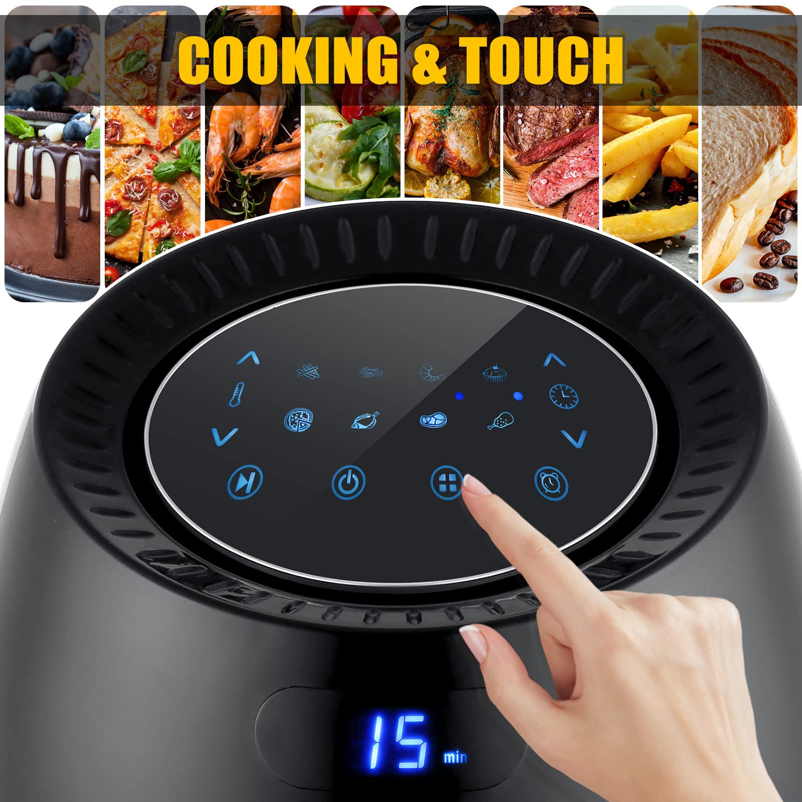 Uten Air Fryer 6.9 QT Fit for 6-8 People, Oven Cooking with Temperature Control, Extra Hot Air Fry, 8-in-1, Broil, Roast, Dehydrate, Bake, 6.5L Nonstick Basket, LED Digital Touchscreen, Air Fryer xl