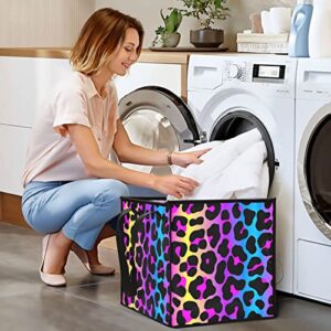 Blueangle Neon Gradient Leopard Print Cube Storage Bin with Handles, 13 x 13 x 13 in, Large Collapsible Organizer Storage Basket for Home Décor（945）