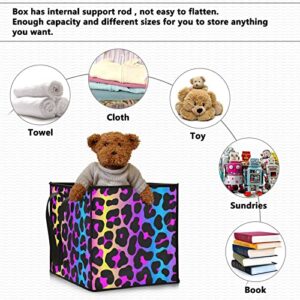 Blueangle Neon Gradient Leopard Print Cube Storage Bin with Handles, 13 x 13 x 13 in, Large Collapsible Organizer Storage Basket for Home Décor（945）