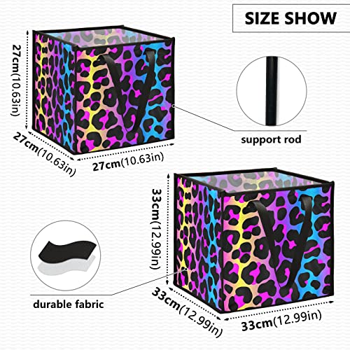 Blueangle Neon Gradient Leopard Print Cube Storage Bin with Handles, 13 x 13 x 13 in, Large Collapsible Organizer Storage Basket for Home Décor（945）