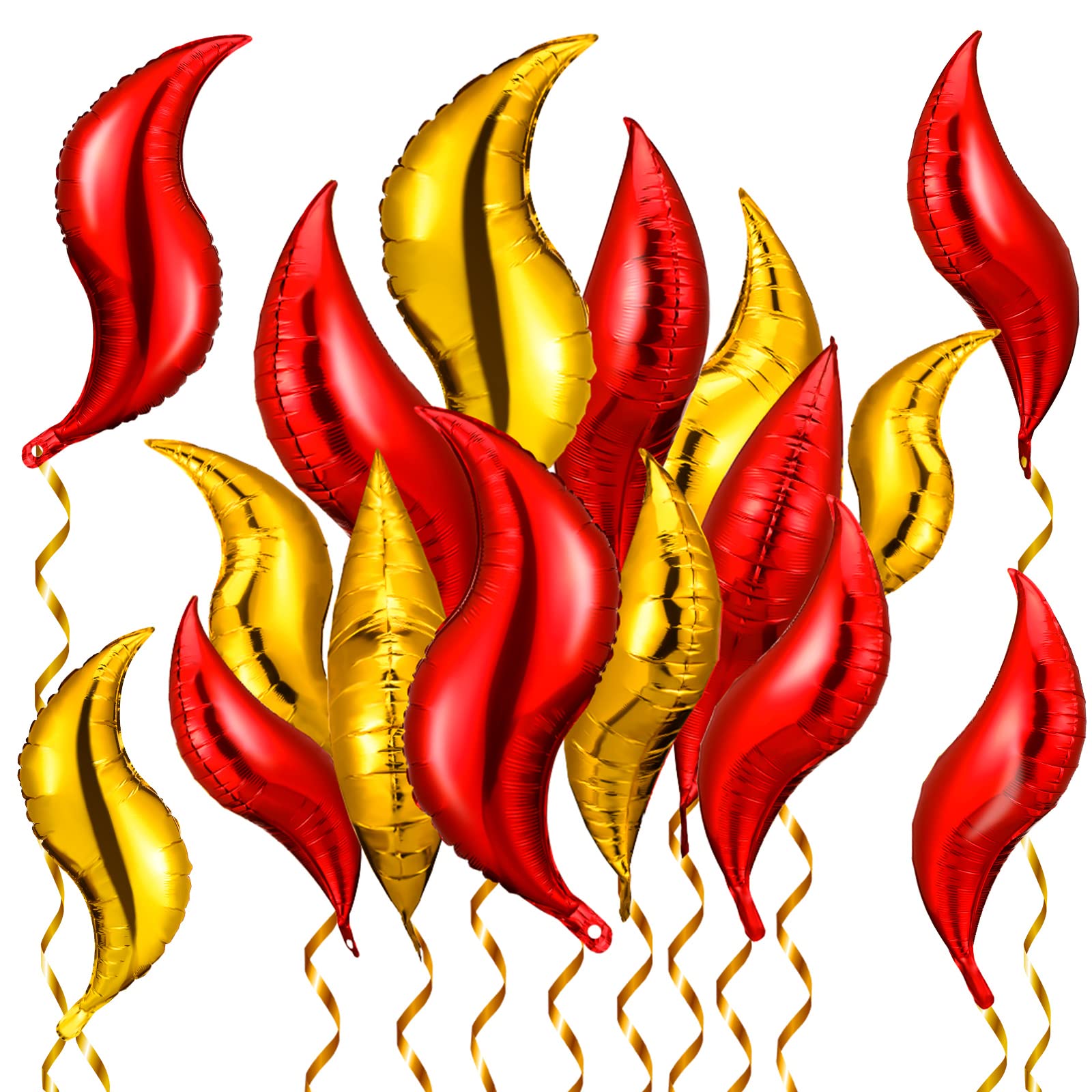 24 Pcs Fire Balloons Fire Truck Birthday Balloons Fire Flame Balloons Firefighter Birthday Party Decorations Red and Gold Mermaid Tail Balloon for Fireman Rescue Theme Party Supplies, 36/24/18 Inch