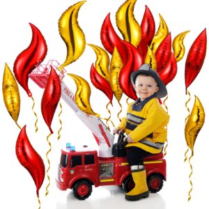 24 Pcs Fire Balloons Fire Truck Birthday Balloons Fire Flame Balloons Firefighter Birthday Party Decorations Red and Gold Mermaid Tail Balloon for Fireman Rescue Theme Party Supplies, 36/24/18 Inch